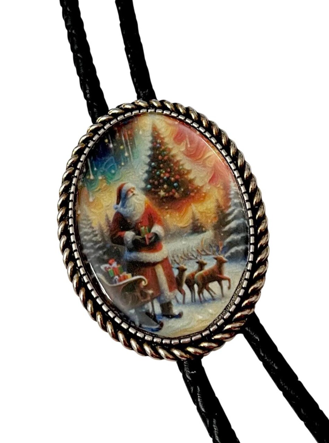 Christmas Tree Santa Bolo Tie - Personalized Cord Color ,length , and ...