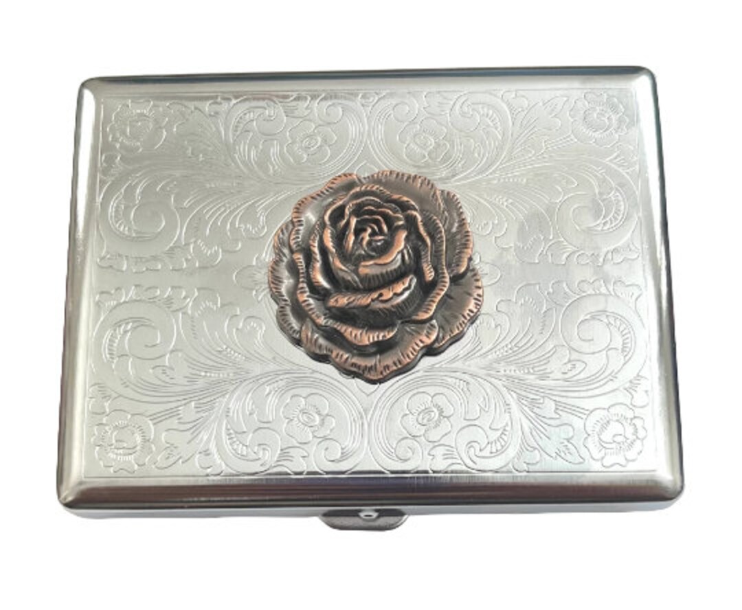 Stainless Steel Rose Flower Cigarette Case Business Card ID Holder /T03 ...