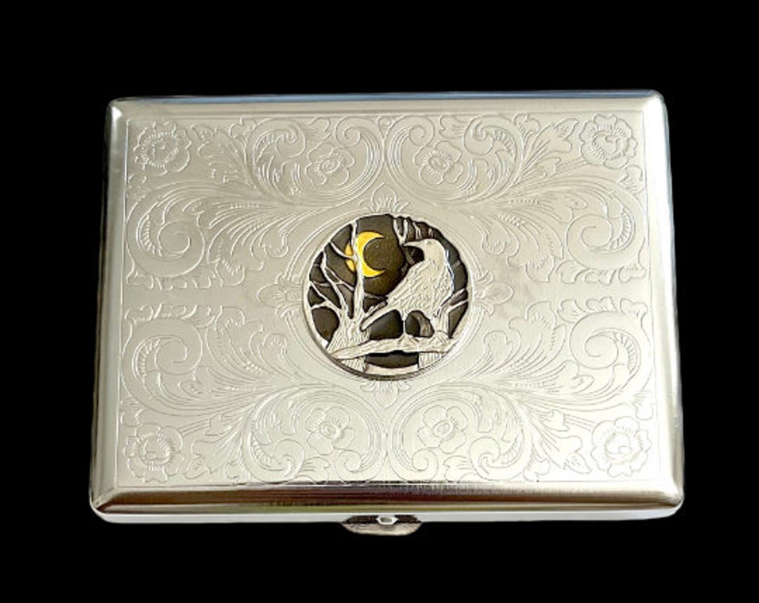 Stainless Steel Raven Crow Cigarette Case Business Card ID Holder /T01 ...