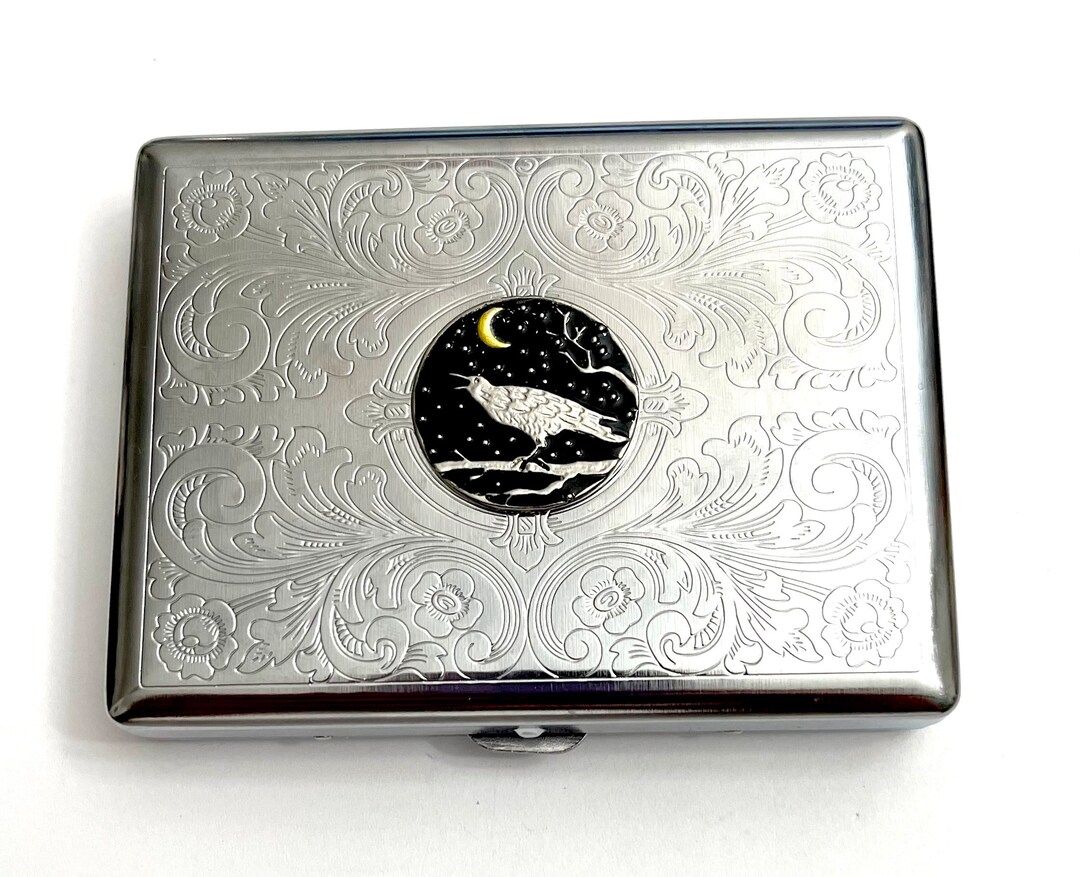 Stainless Steel Raven Crow Cigarette Case Business Card ID Holder - Etsy