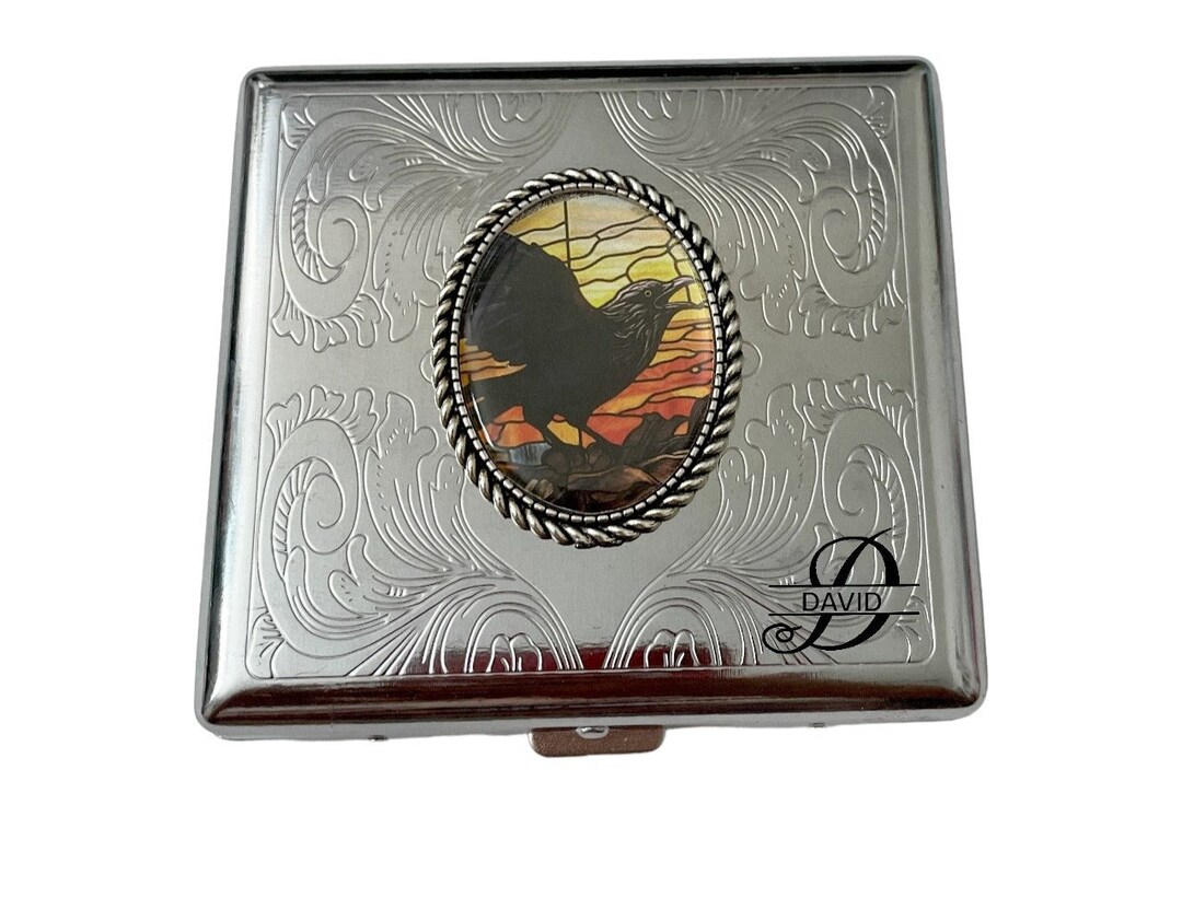 RAVEN/CROW Stainless Steel Cigarette Case / ID Holder Engraved Initial ...