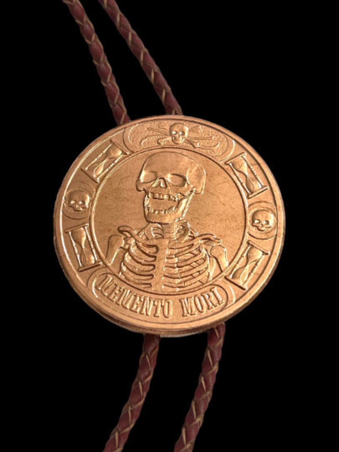 One Ouns Copper Round - Memento Mori Skeleton Bolo Tie - Personalized ...