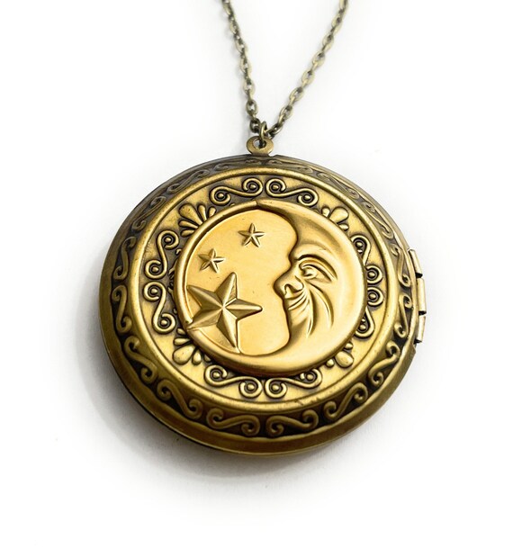 Amazing Large Celestial Moon and Star Unisex Locket Pendant - Etsy