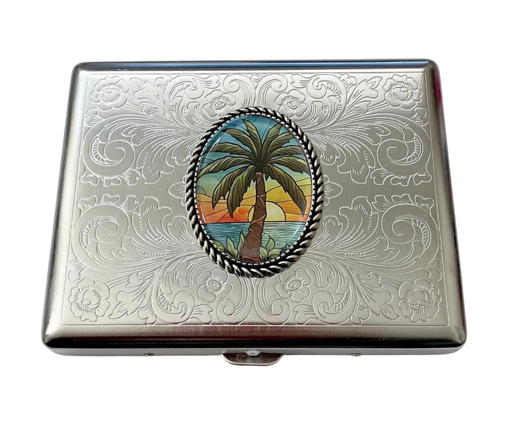 Palm Tree Cigarette Case Business Card ID Holder /FL5 - Etsy