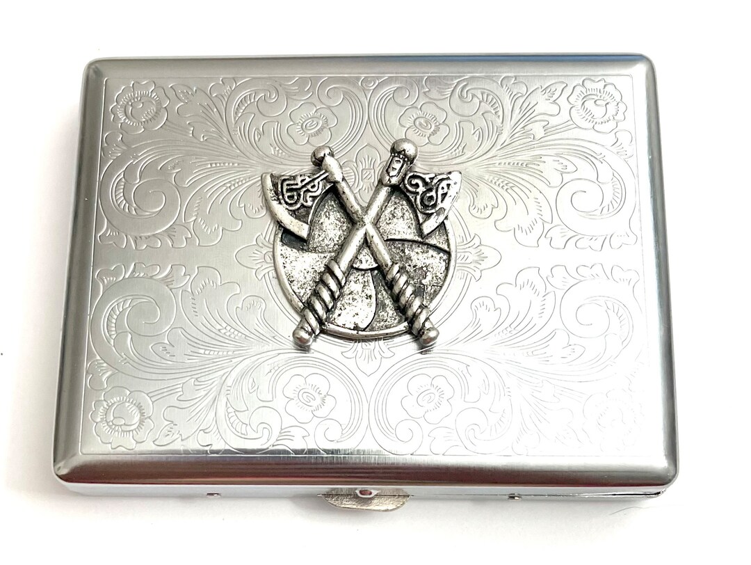 Stainless Steel Axe Viking Style Cigarette Case Business Card ID Holder ...