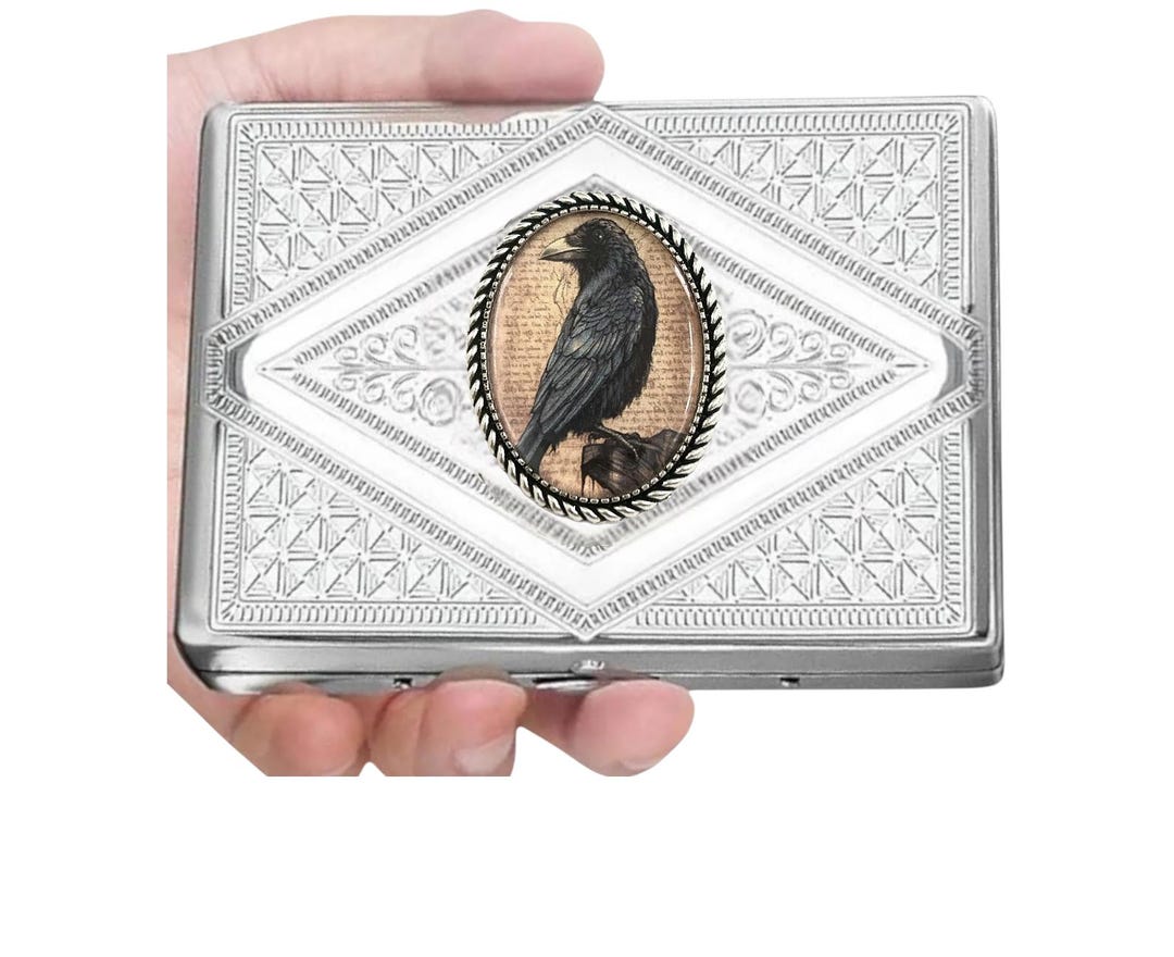 Stainless Steel Raven Crow Cigarette Case Business Card ID Holder /RV ...