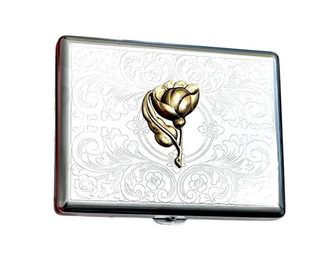 Stainless Steel FLOWER ROSE Cigarette Case Business Card ID Holder /P64 ...