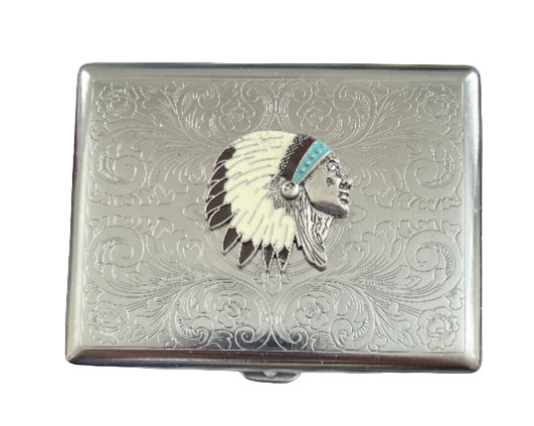 Stainless Steel Indian Chief Cigarette Case Business Card ID Holder ...