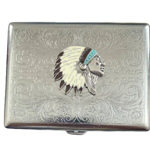 Stainless Steel Indian Chief Cigarette Case Business Card ID Holder ...