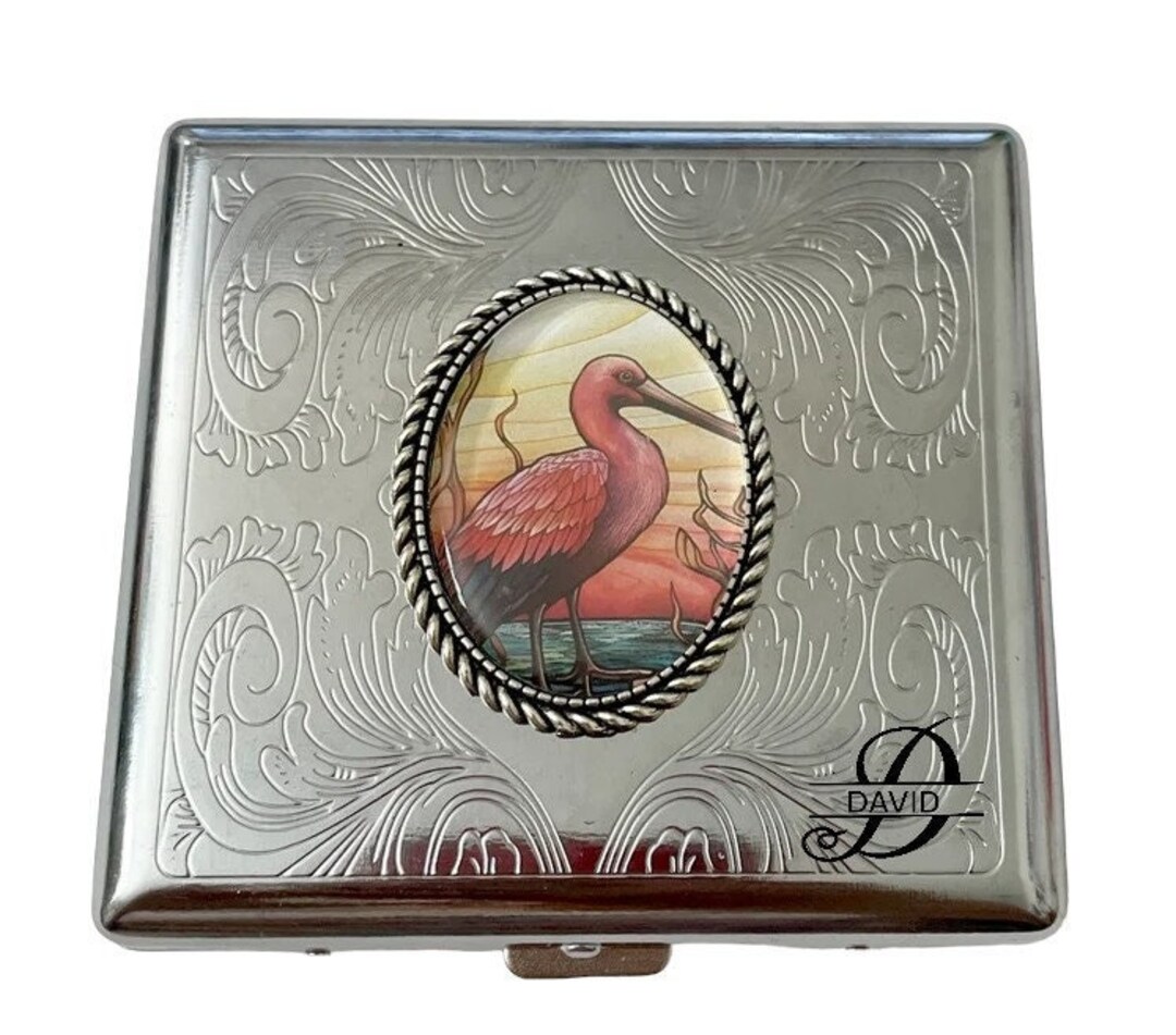 STORK Stainless Steel Cigarette Case / ID Holder Engraved Initial ...