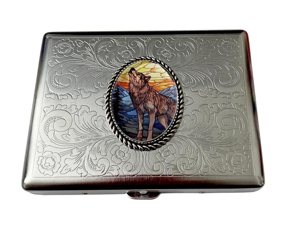 Stainless Steel Unique Howling Wolf Cigarette Case Business Card ID ...