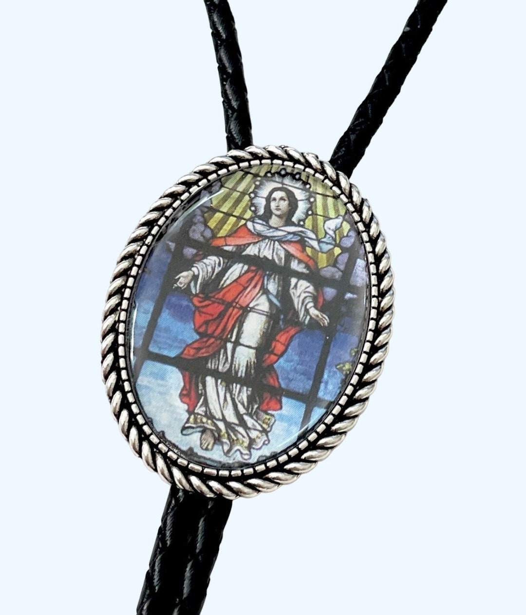 Mary - Virgin Mary Catholic Religious Bolo Tie - Personalized Cord ...