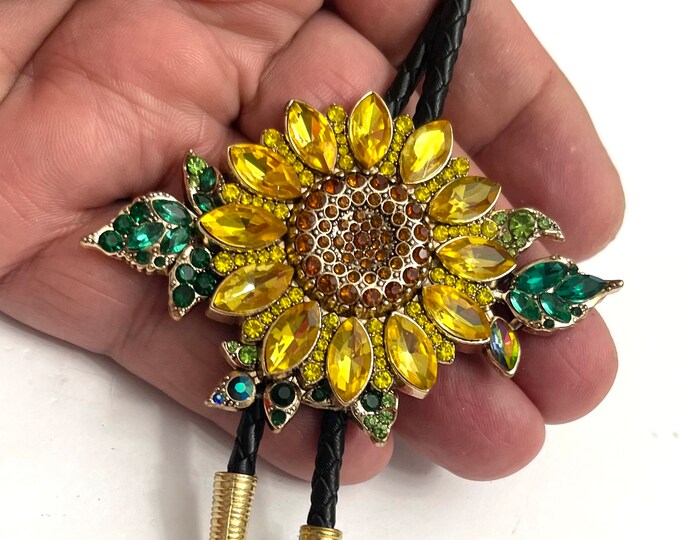 Handmade Amazing Real Sunflower Rhinestones Bolo Tie - Personalized ...