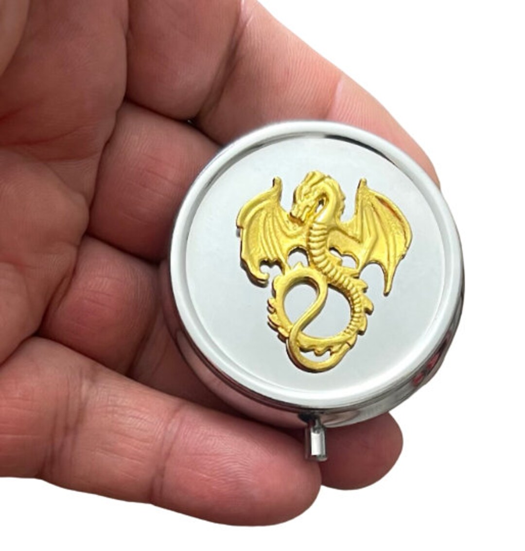 Great Design Brass Gold Filled Dragon Triple Compartment Pill Box Pill ...