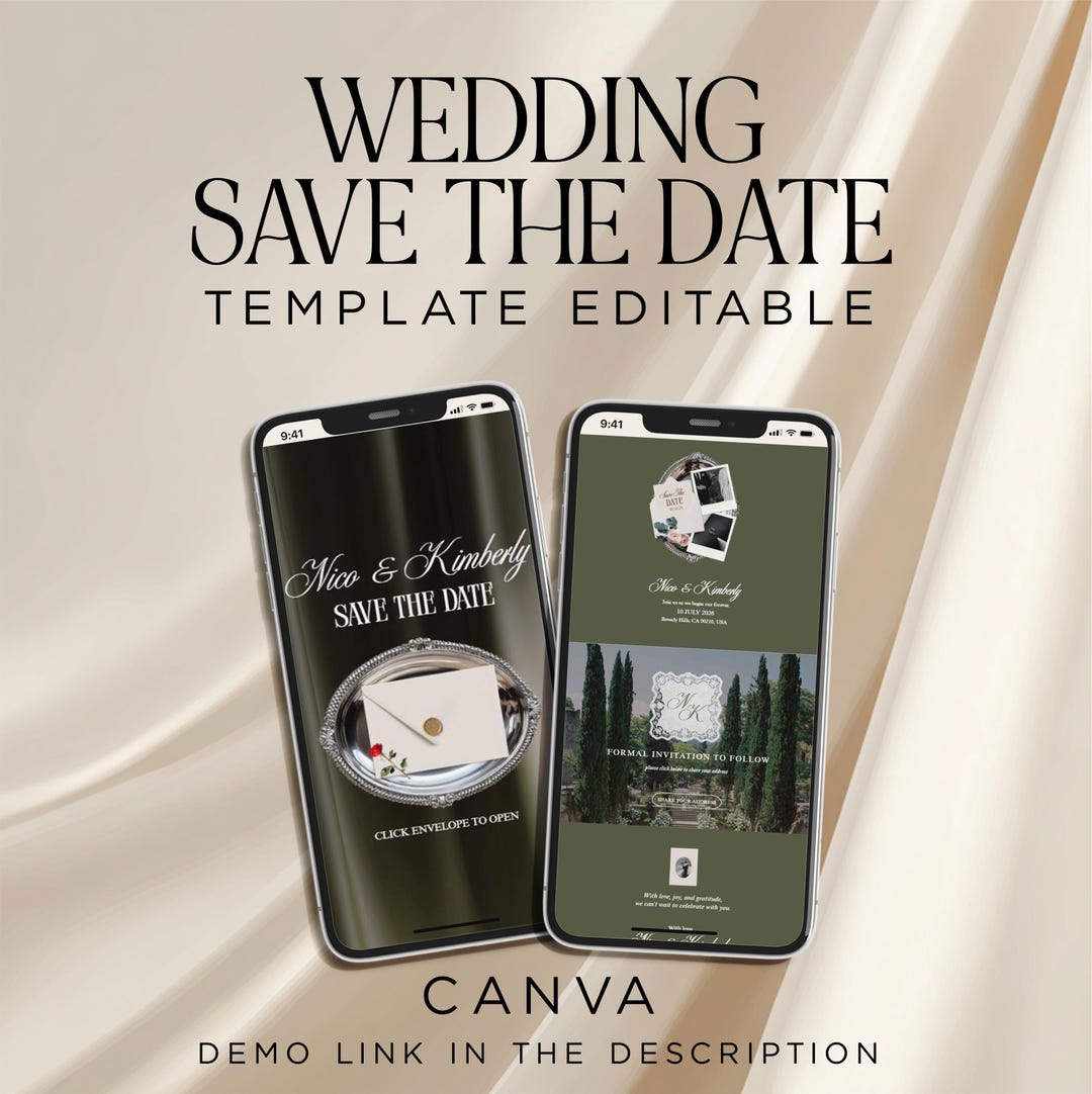 Wedding Save the Date Website Old Money Garden Canva Template Green ...