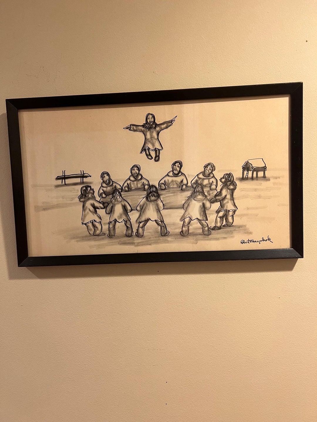 Vintage Robert Mayokok 1903-1983, Alaskan Eskimo Ink Drawing 'the ...