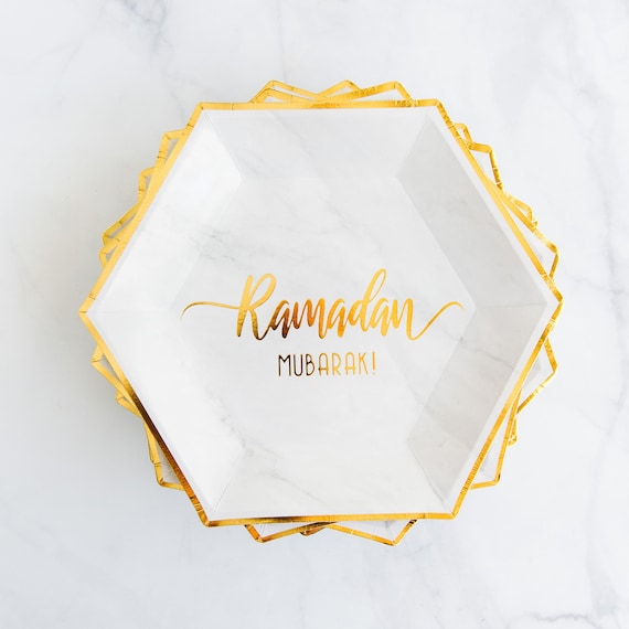 Hexagon Marble 'ramadan Mubarak' Dinner Paper Plates - Etsy