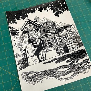 Victorian Queen Anne House Drawing, Pen and Ink Original Art ...