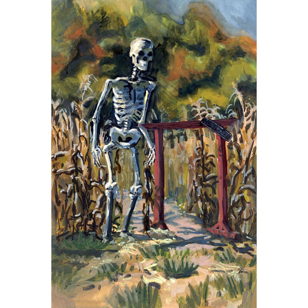 Haunted Corn Maze Print | Giant Skeleton Halloween Print - Etsy