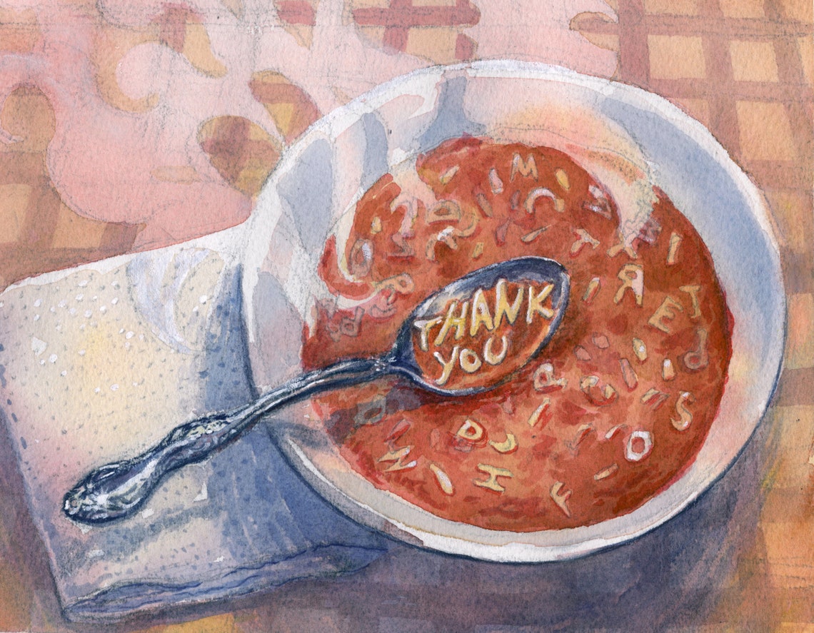 Thank You Postcard 4x6 Alphabet Soup Art Postcard Foodie | Etsy