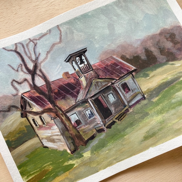 Schoolhouse Landscape Painting - Etsy