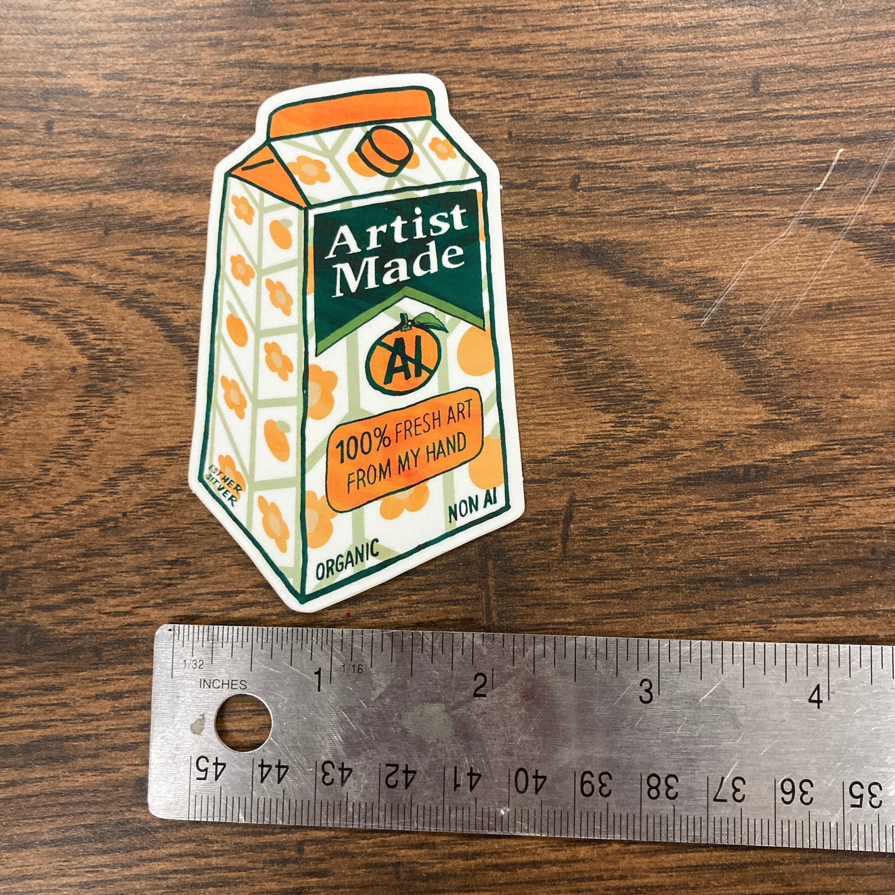 Artist Made Anti-ai Orange Juice Sticker | Waterproof Vinyl Human ...