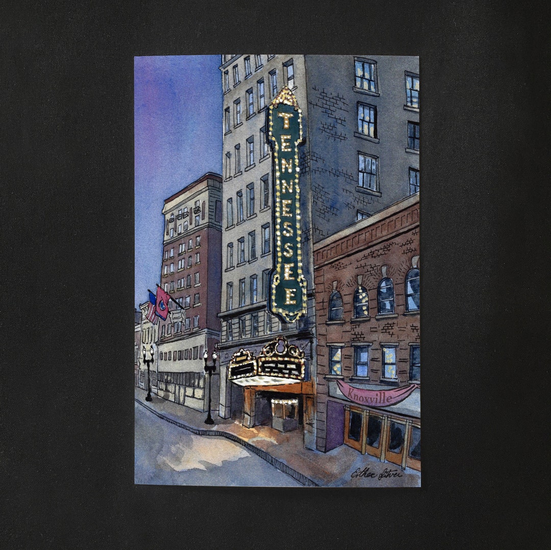 Tennessee Theater Postcard Art Print, Knoxville Tn, Watercolor ...