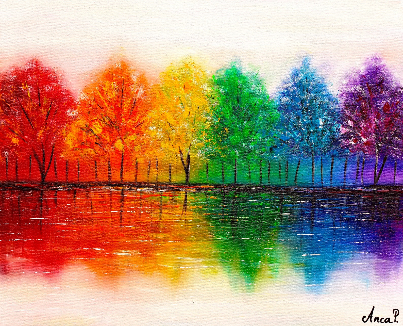 Original Tree Oil Painting on Canvas, Colorful Forest Painting, Living ...