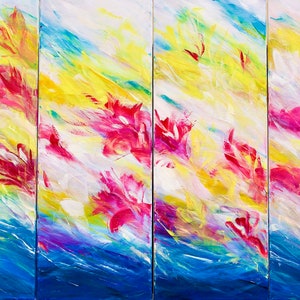 Multi Panel Abstract Oil Painting on Canvas, Modern Painting, Office ...