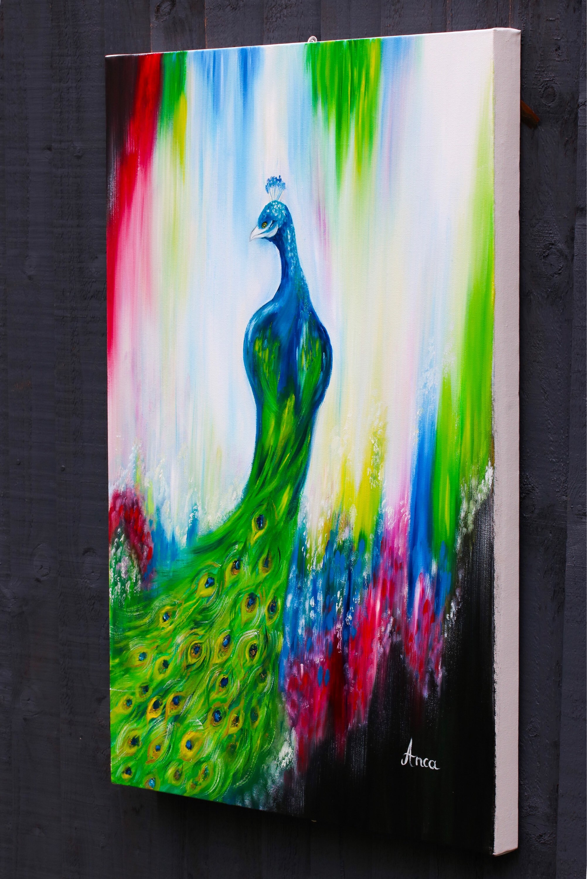 Peacock Oil Painting Modern Peacock Wall Artcolourful - Etsy