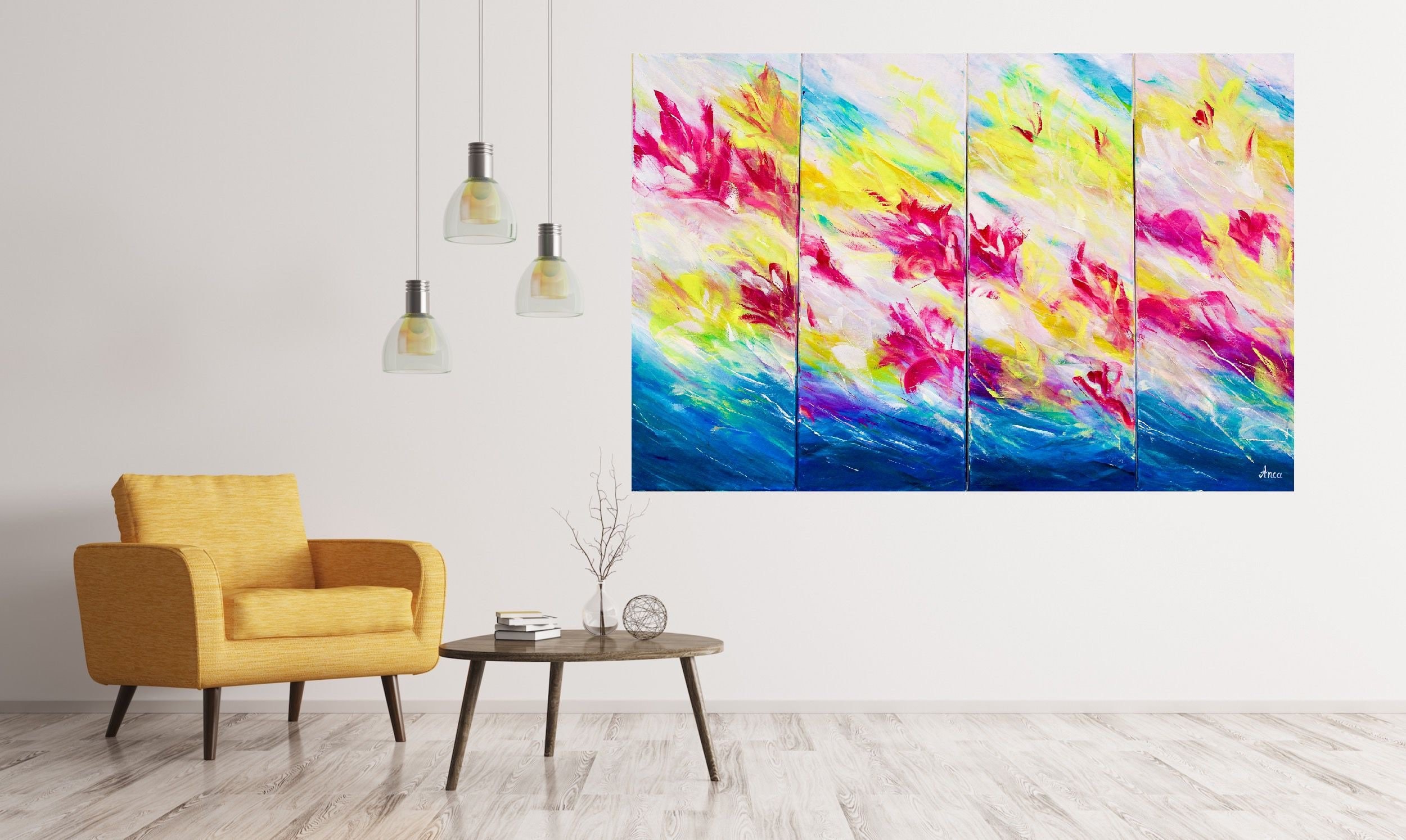Multi Panel Abstract Oil Painting on Canvas, Modern Painting, Office ...