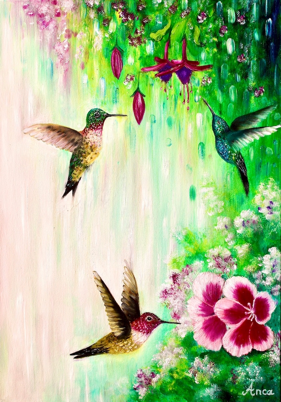 Paintings Of Hummingbirds And Flowers