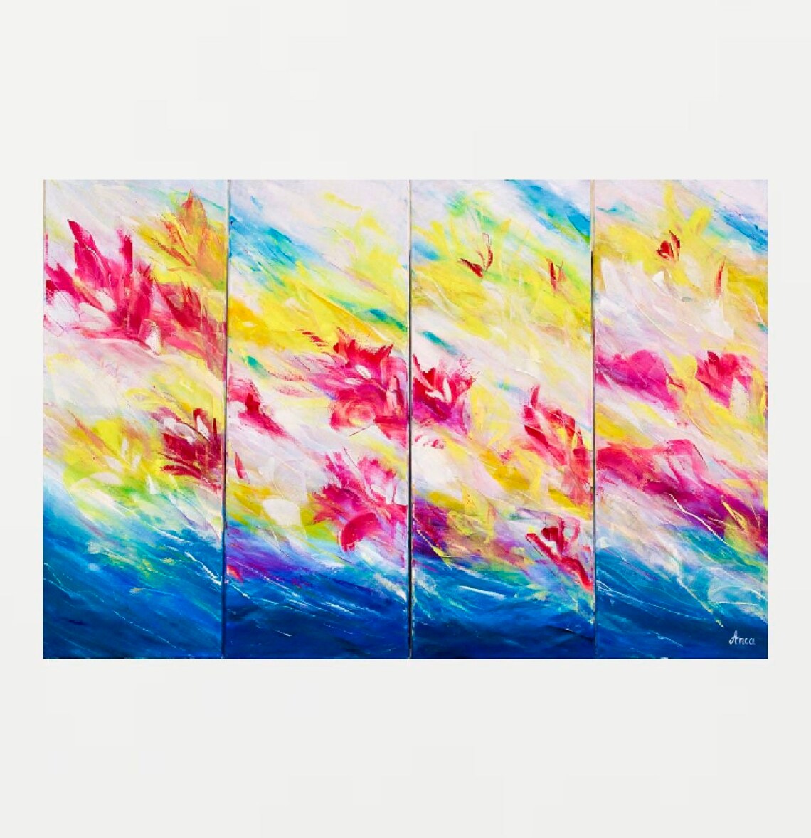 Multi Panel Abstract Oil Painting on Canvas, Modern Painting, Office ...