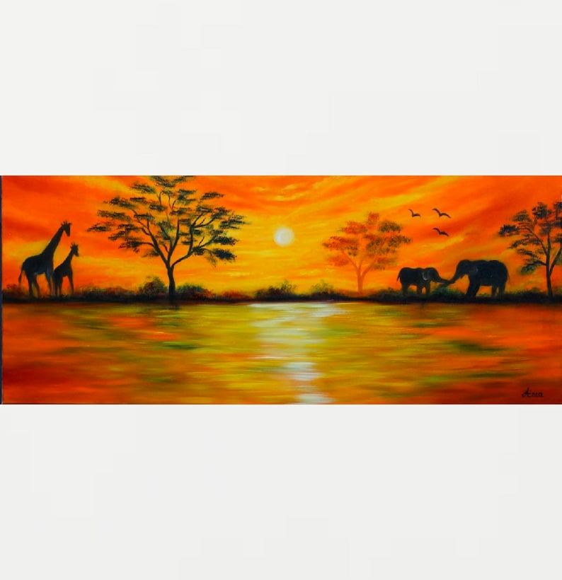 Sunset Painting-african Art-animal Painting-wildlife ART - Etsy