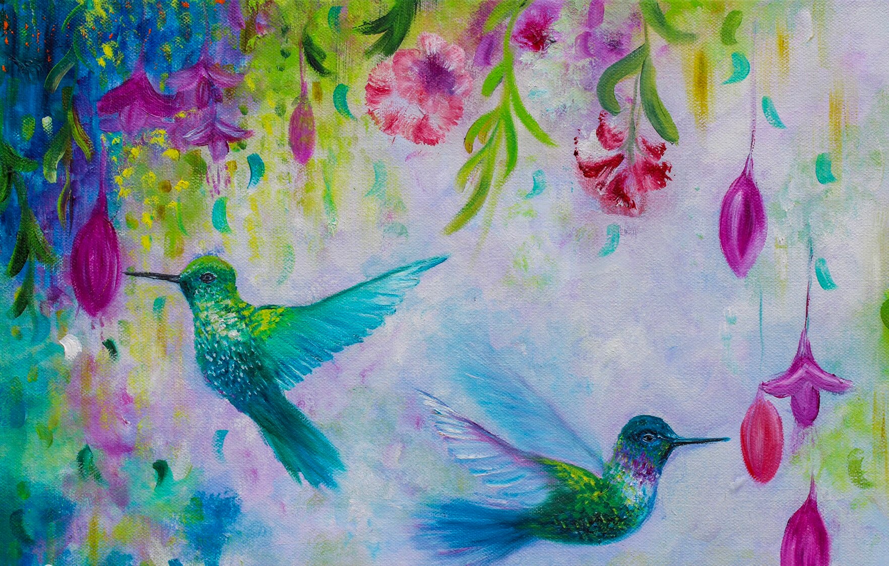 Hummingbird Art-hummingbird and Flowers-botanical Painting - Etsy