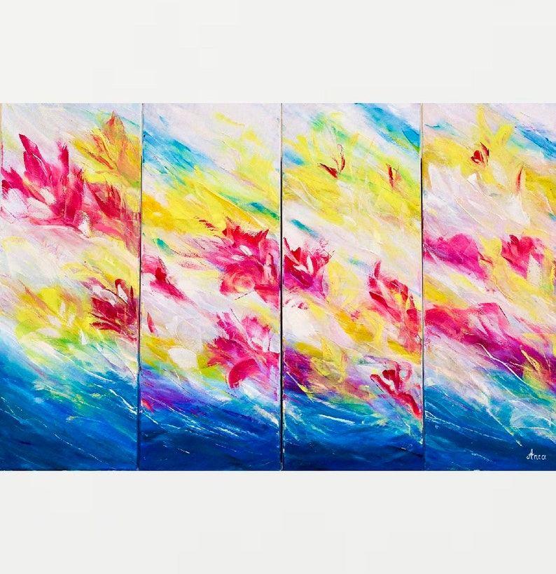 Multi Panel Abstract Oil Painting on Canvas, Modern Painting, Office ...