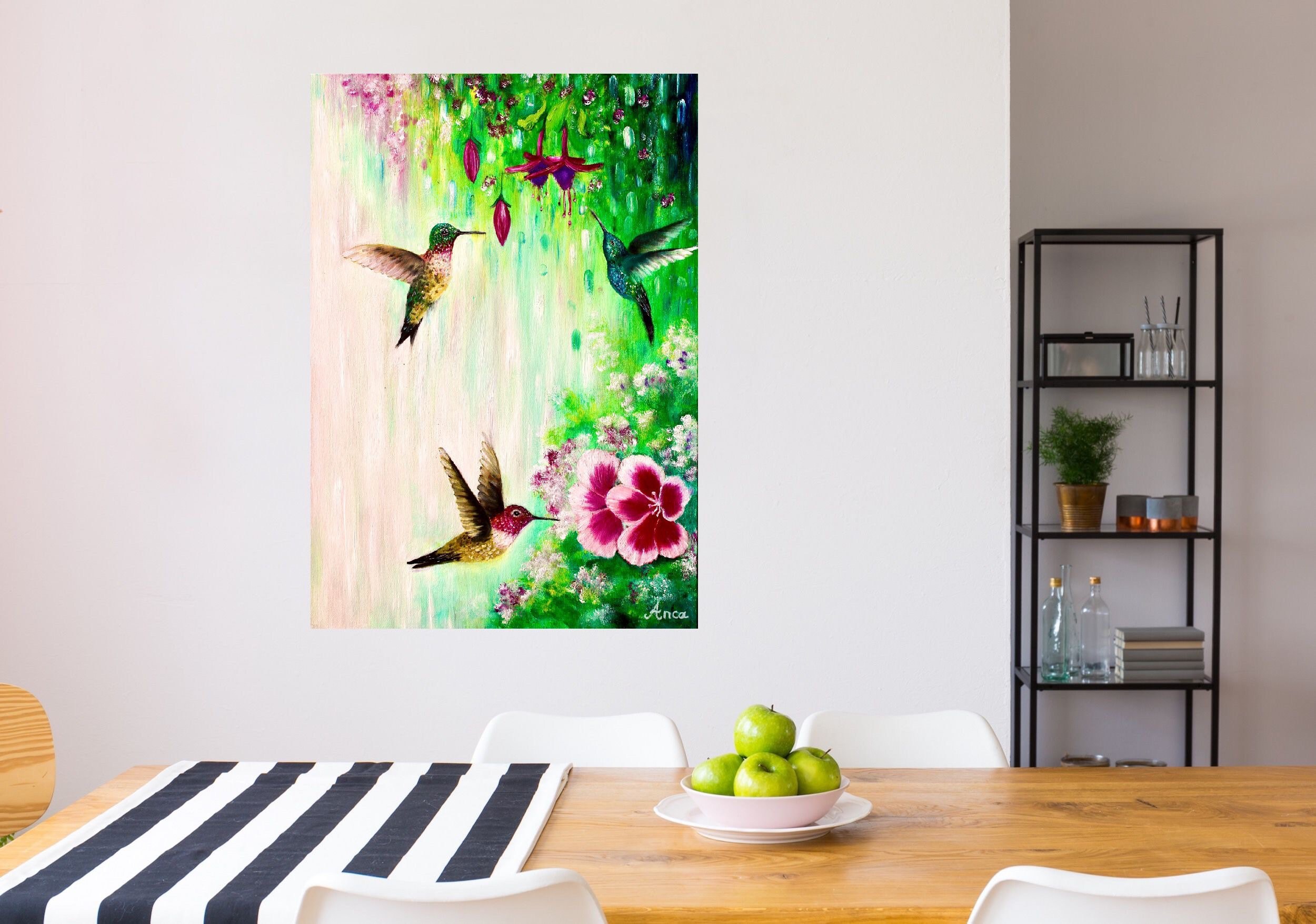 Hummingbird Oil Painting, Original Art Colibri Painting Bird Abstract ...