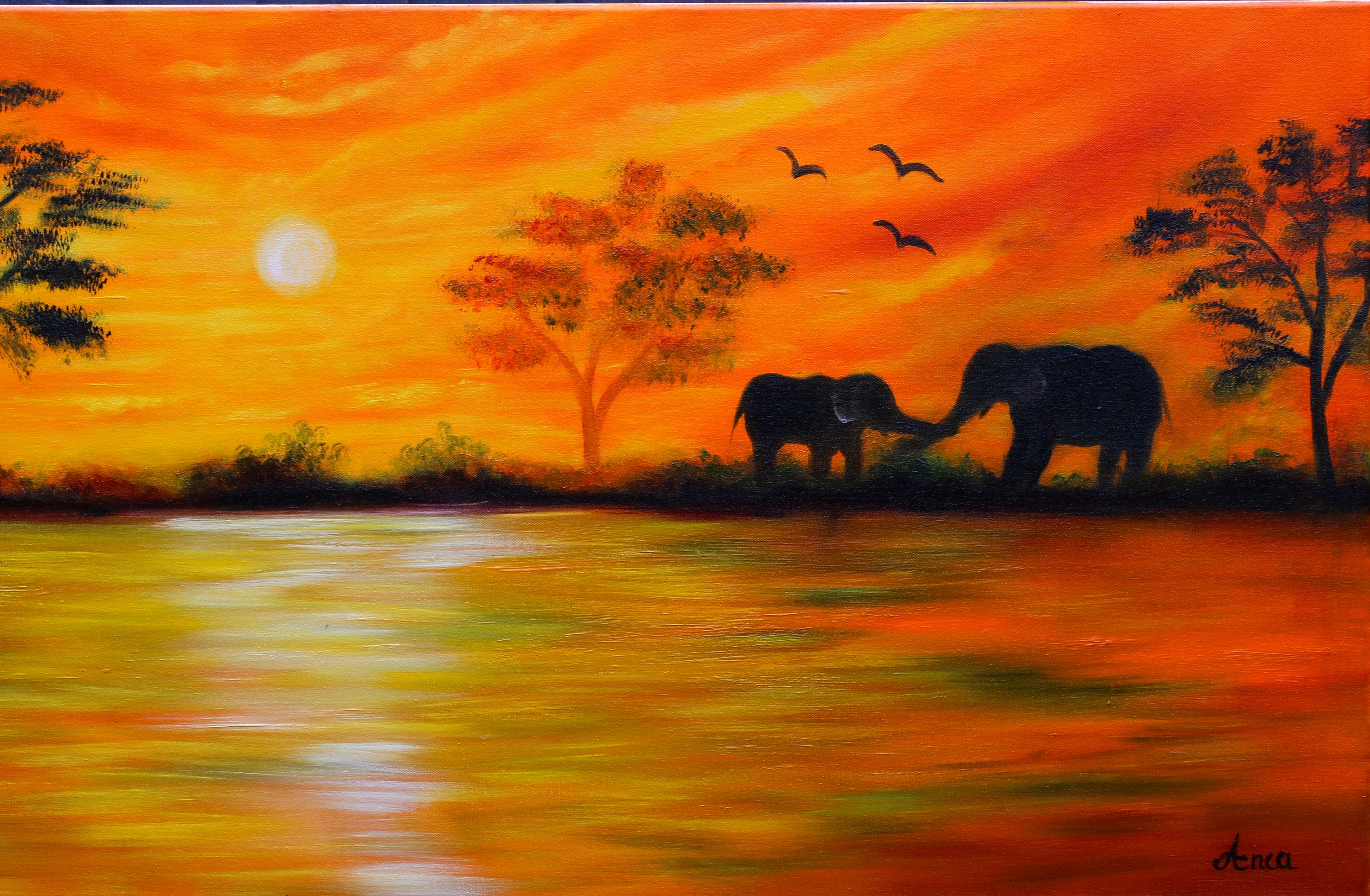 Sunset Painting-african Art-animal Painting-wildlife ART - Etsy