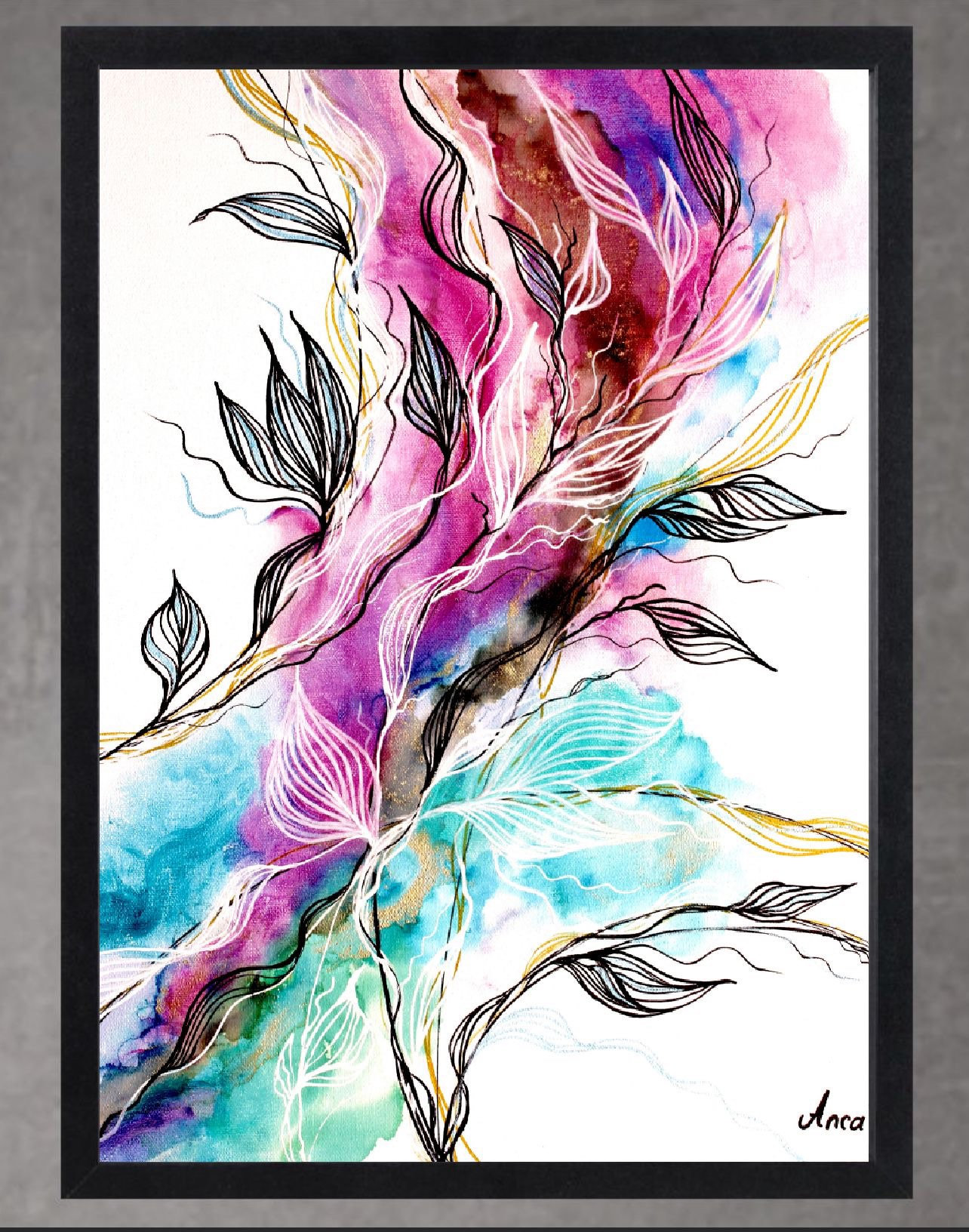 Original Alcohol Ink Flower Painting Hand Painted on Canvas, Abstract ...
