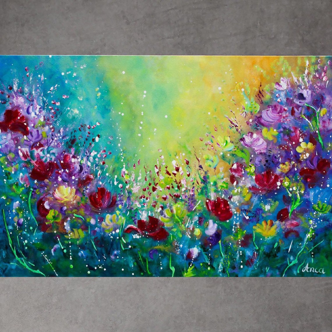 Abstract Floral Painting on Canvas, Modern Wall Decor, Flowers Painting ...