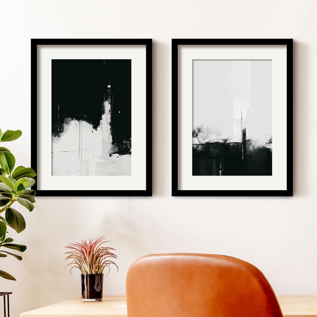 Dark Abstract Set of 2 Prints Framed Abstract Wall Art Set - Etsy