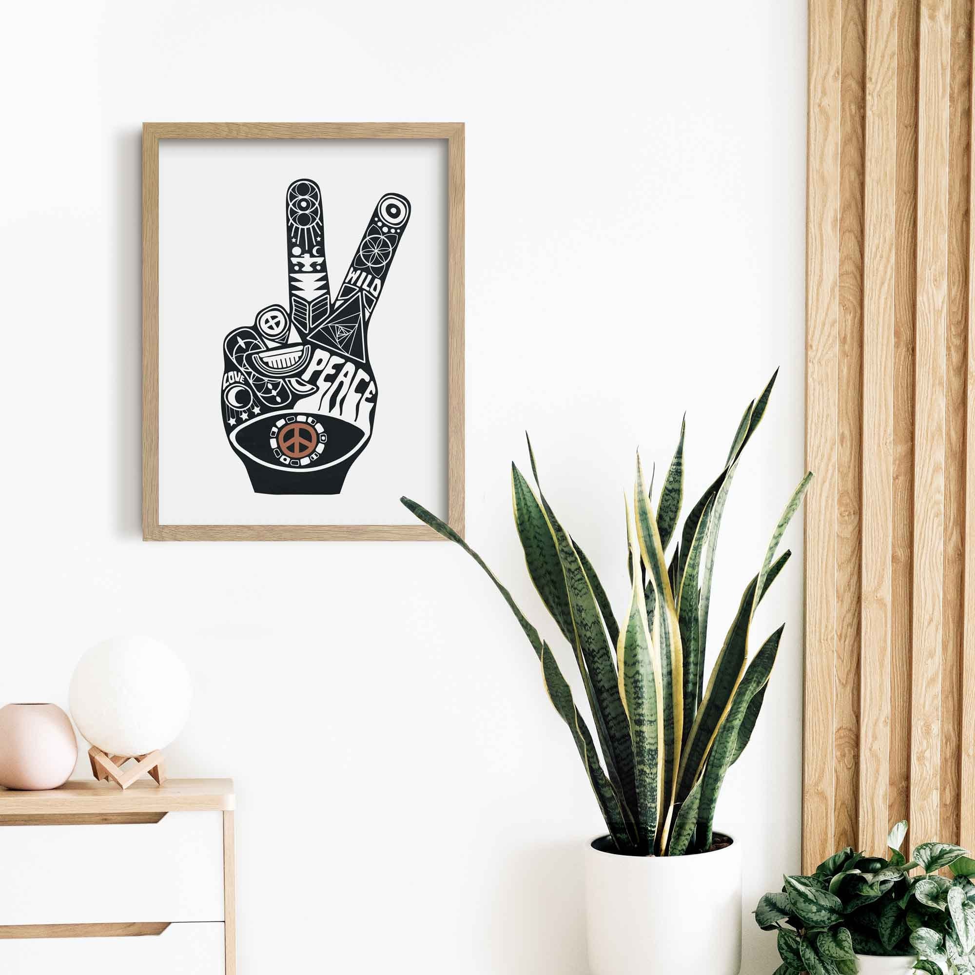 Peace Sign Wall Art Framed Peace Poster Bohemian Bedroom | Etsy UK