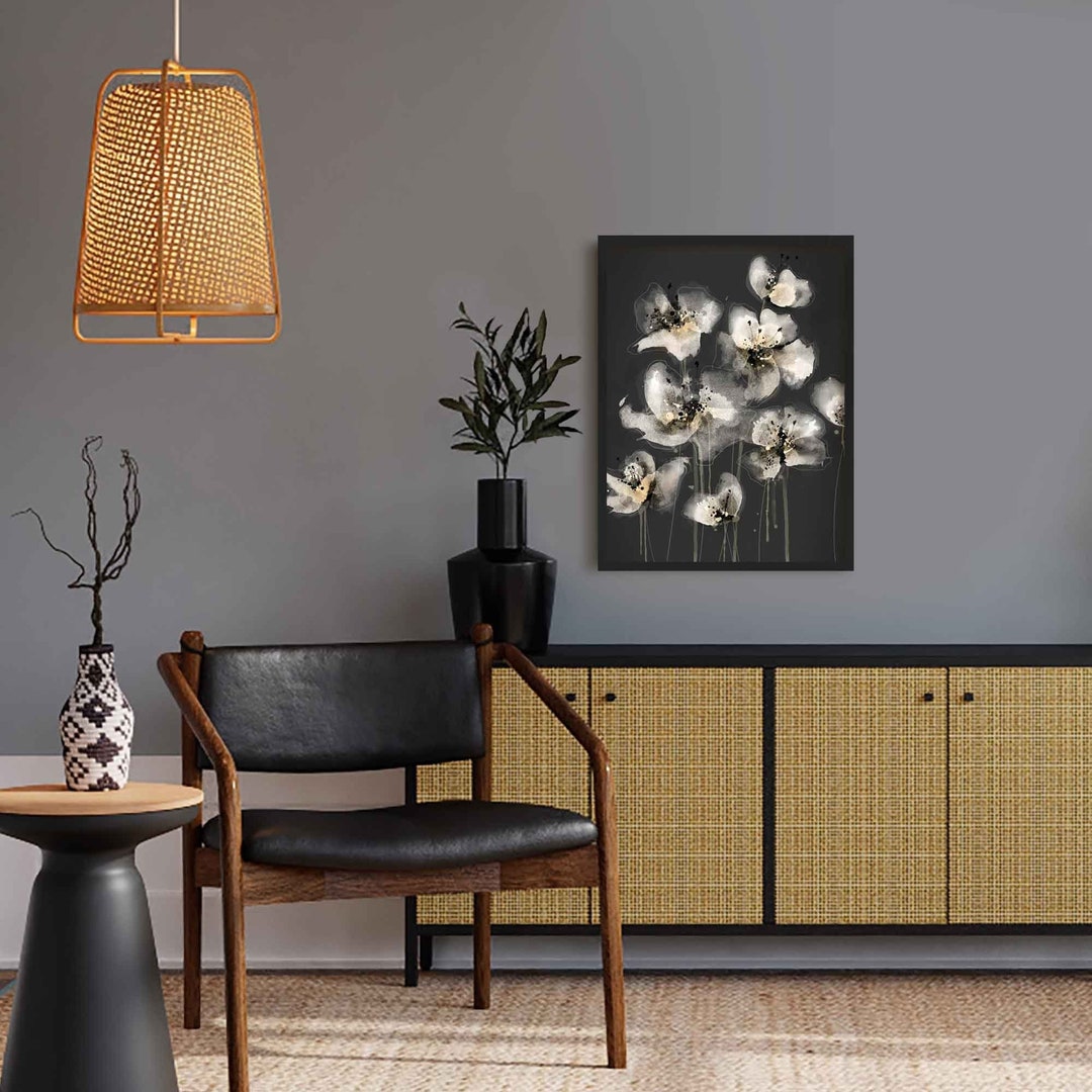 Dark Watercolour Flowers Wall Art Print, Modern Framed Floral Painting ...