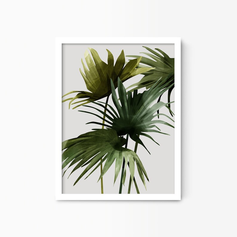Fan Palm Leaf Print Framed Botanical Wall Art Modern | Etsy