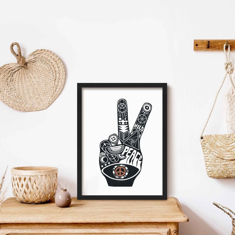 Peace Sign Wall Art Framed Peace Poster Bohemian Bedroom - Etsy UK