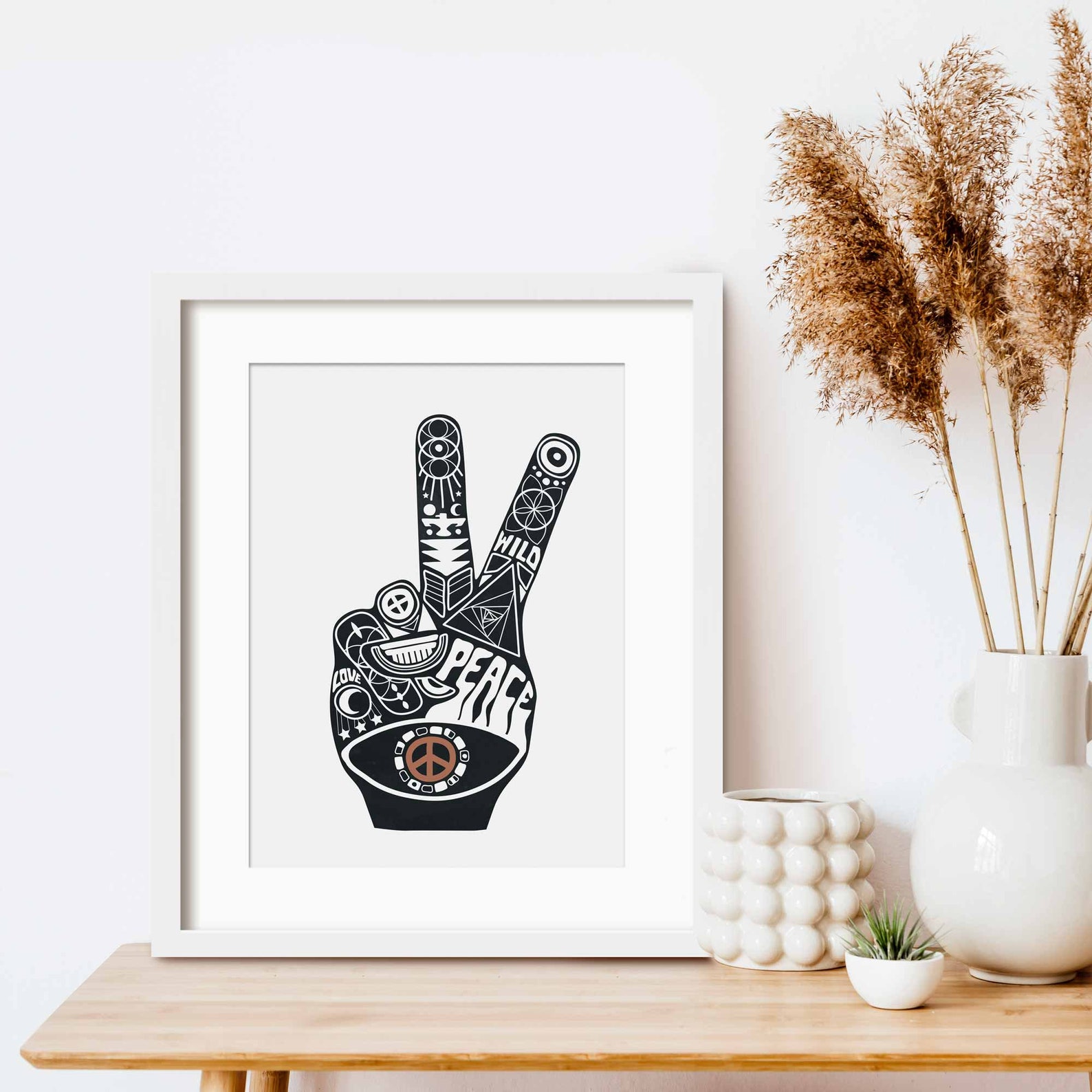 Peace Sign Wall Art Framed Peace Poster Bohemian Bedroom | Etsy UK