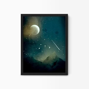 Framed Night Sky Space Print, Outer Space Poster, Mountain Wall Art ...