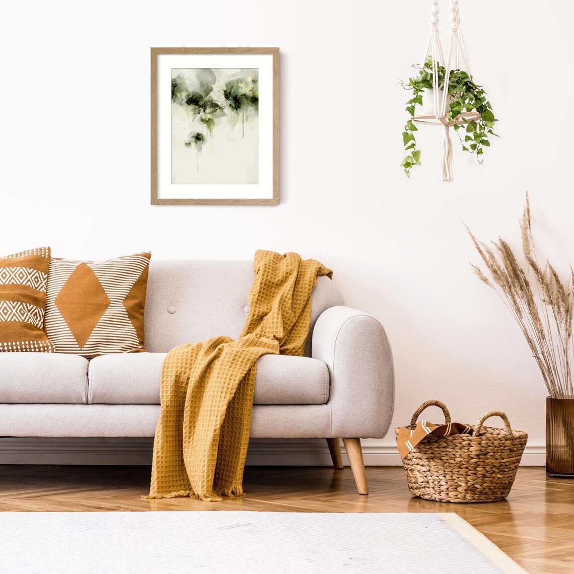 Green Abstract Floral Art Print Framed Watercolour Abstract | Etsy