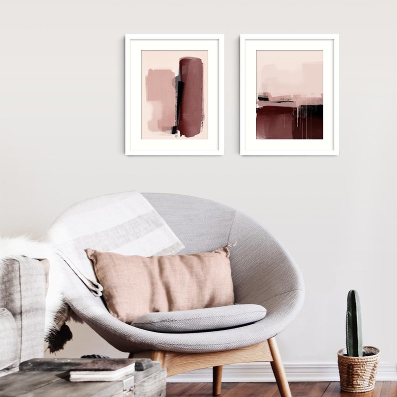 Pink Abstract Wall Art Set Blush Pink Set of 2 Prints Modern | Etsy