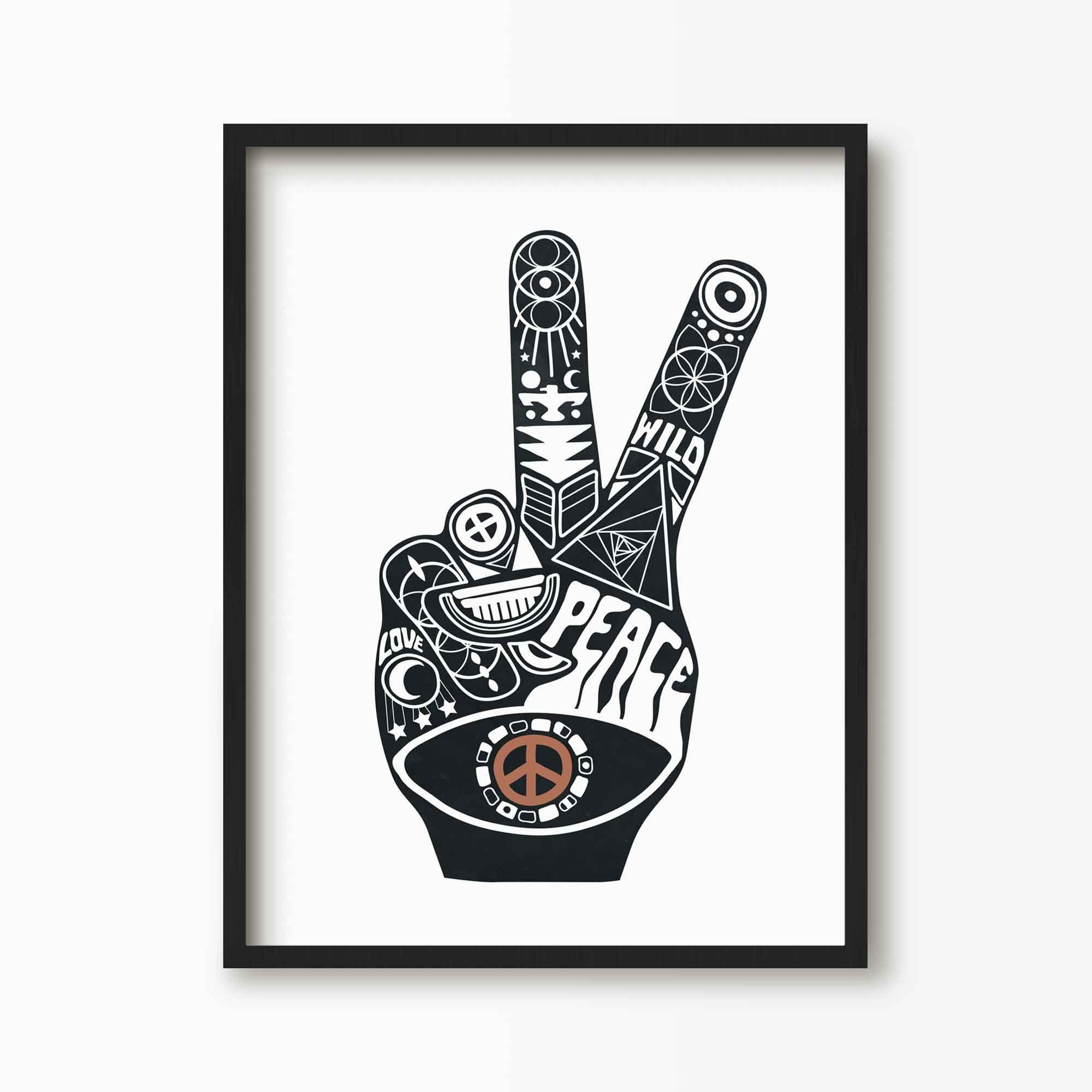 Peace Sign Wall Art Framed Peace Poster Bohemian Bedroom - Etsy UK